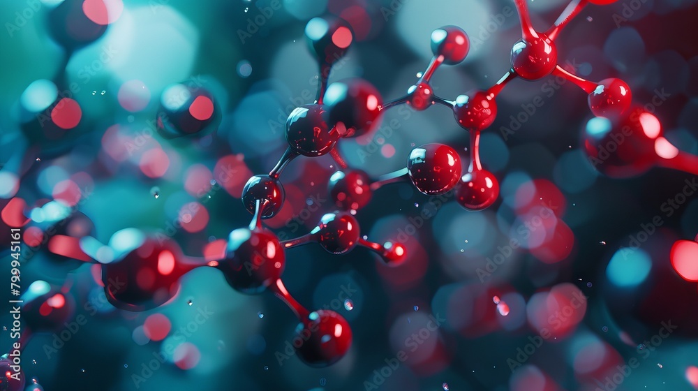 Vibrant 3d molecule model illustration on science background with ...