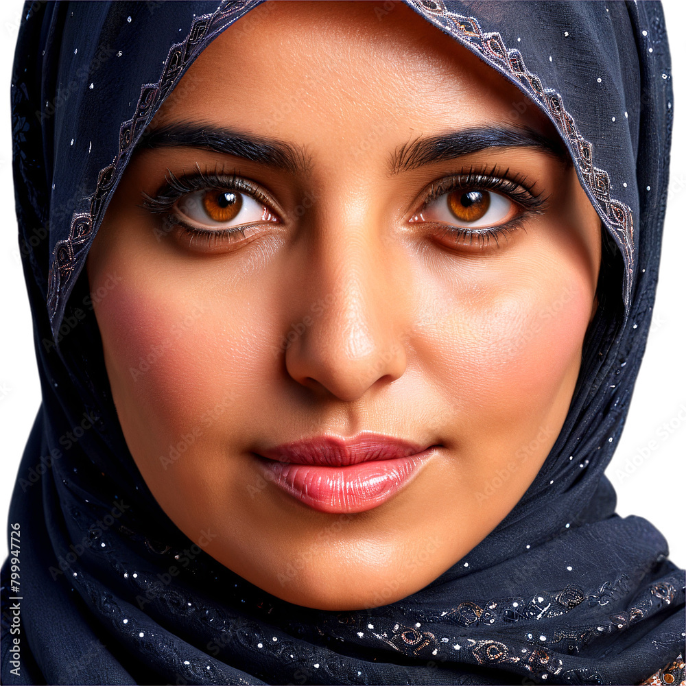 Middle aged Middle Eastern woman with hijab and kohl lined eyes ...