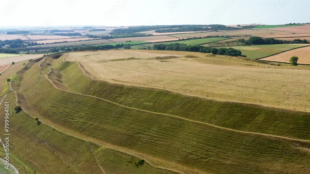 Maiden Castle, Dorset UK. Aerial video E to W pano from N. Prehistoric ...