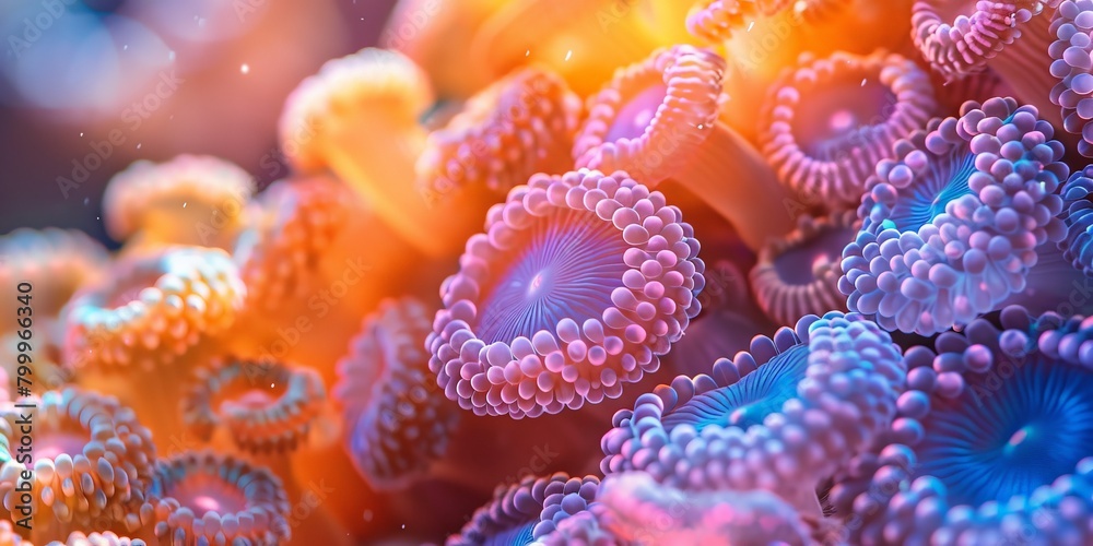 Zoomed-in view of a coral reef, high-magnification with intricate ...