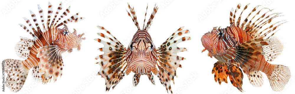 Lionfish bundle, side and front view, isolated on a transparent ...