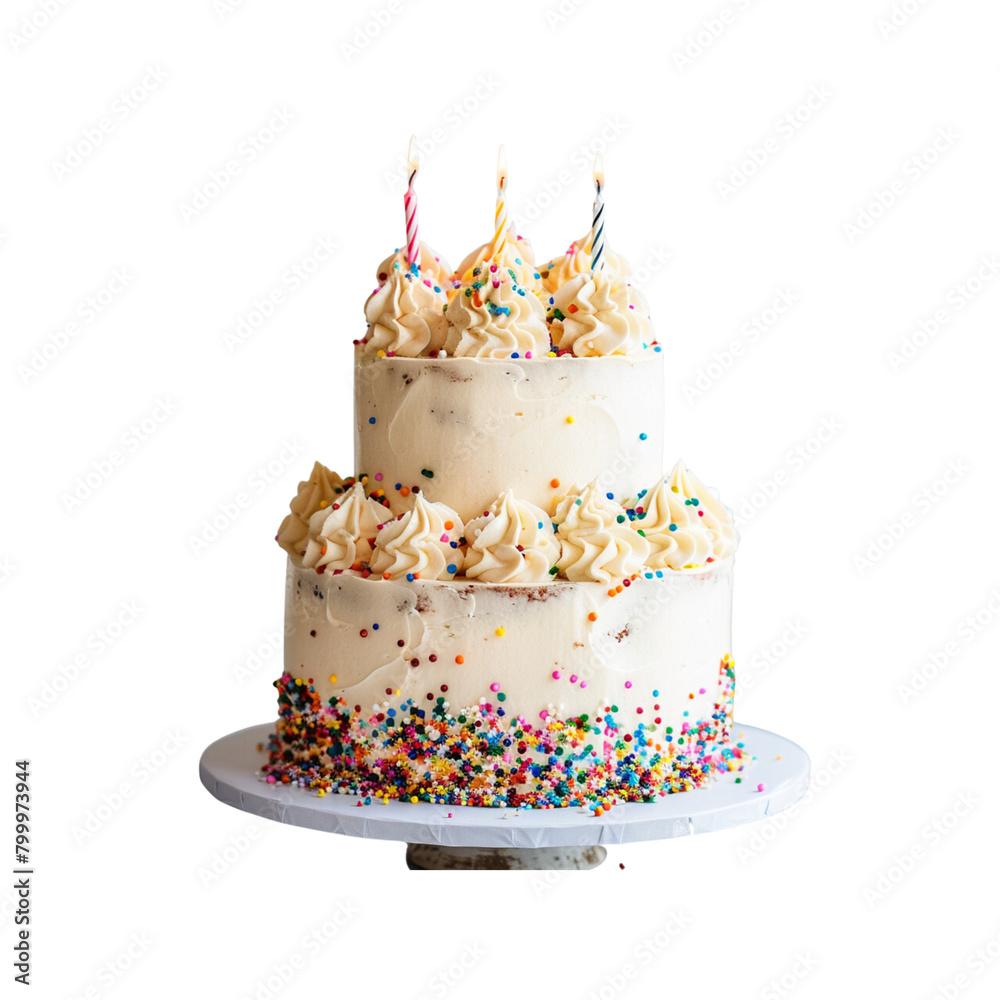 Multi-layered birthday cake on transparent background. Ai generated ...