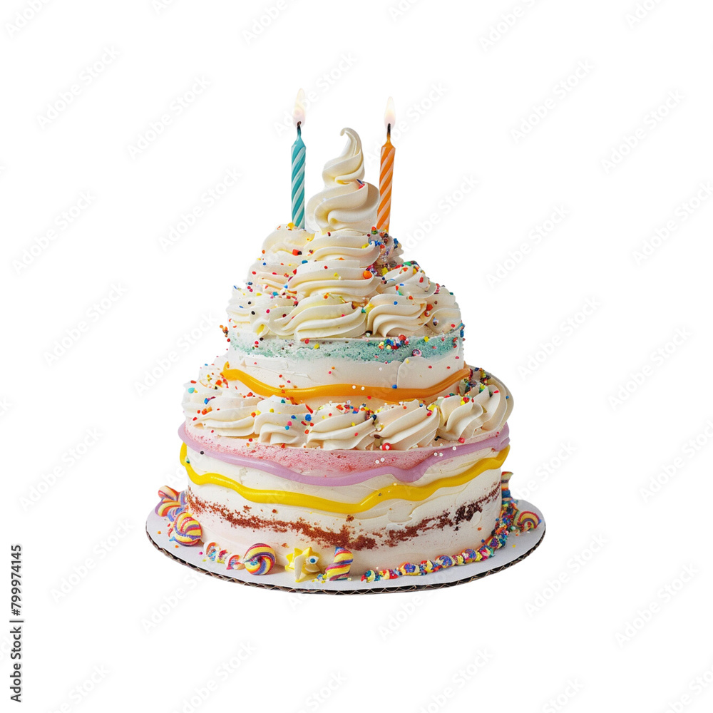 Multi-layered birthday cake on transparent background. Ai generated ...