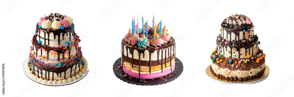 Multi-layered birthday cake on transparent background. Ai generated ...