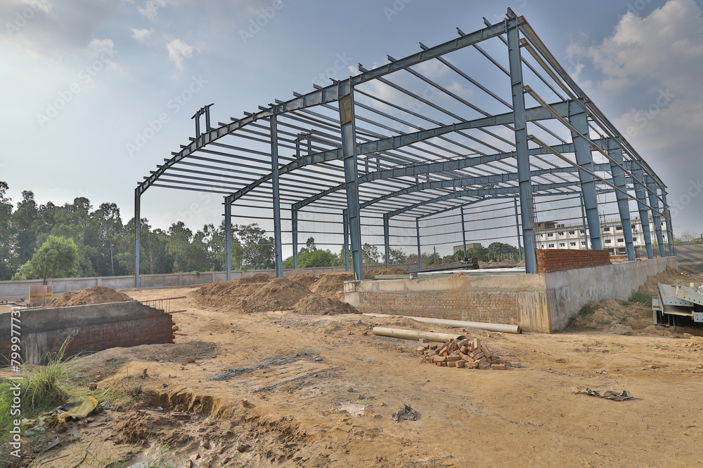 Construction site large structure of factory building under ...