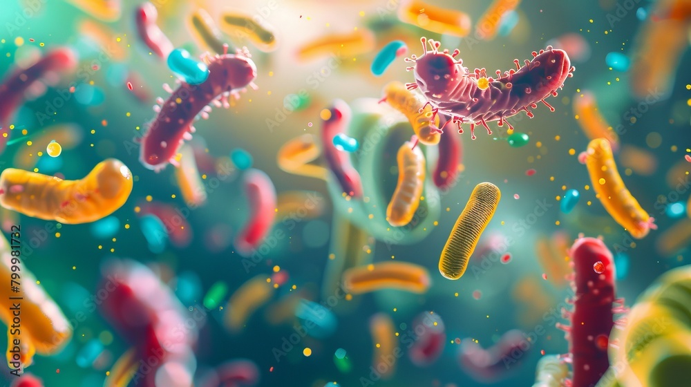 Colorful abstract bacteria illustration with antibiotic resistance ...