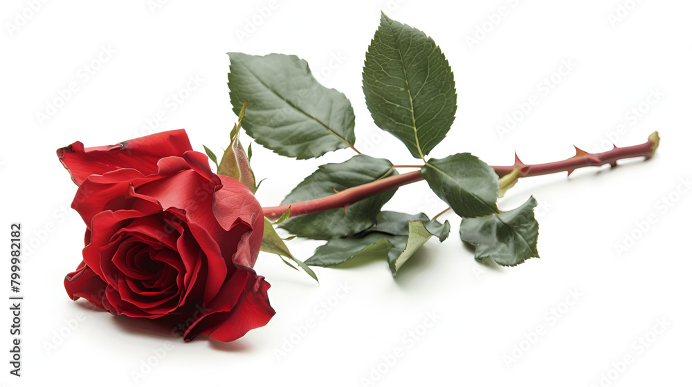 Beautiful Tender Red Rose Flower with stem Isolated on White background ...