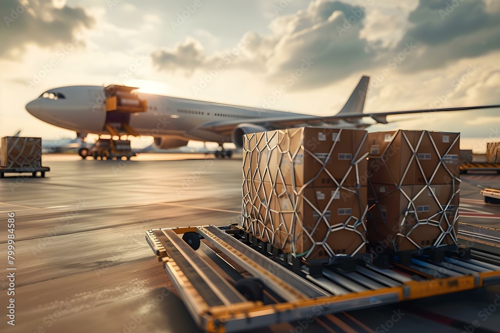 Loading Packages onto a Cargo Plane on the Runway. Concept Cargo ...