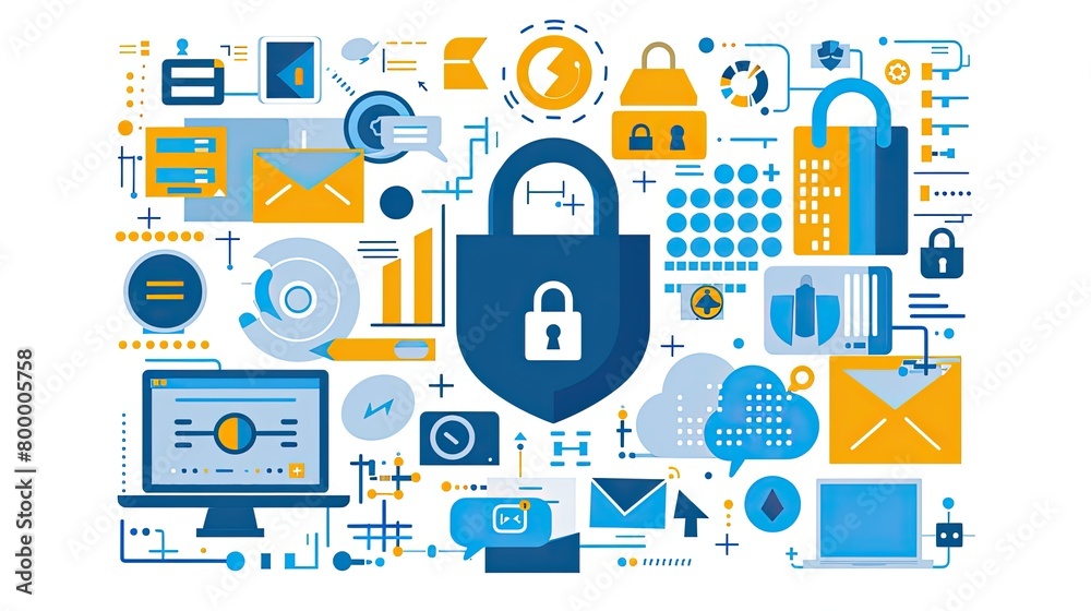 Flat Illustration of Security Symbols and Cyber Security Transformation ...