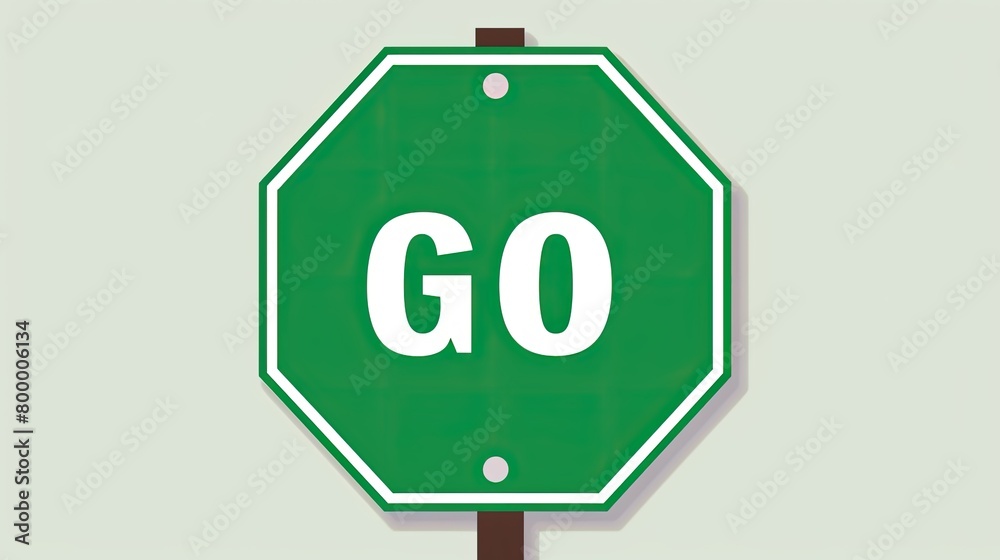 Simple Flat Vector Illustration: Green Stop Sign with 'Go' Text Stock ...