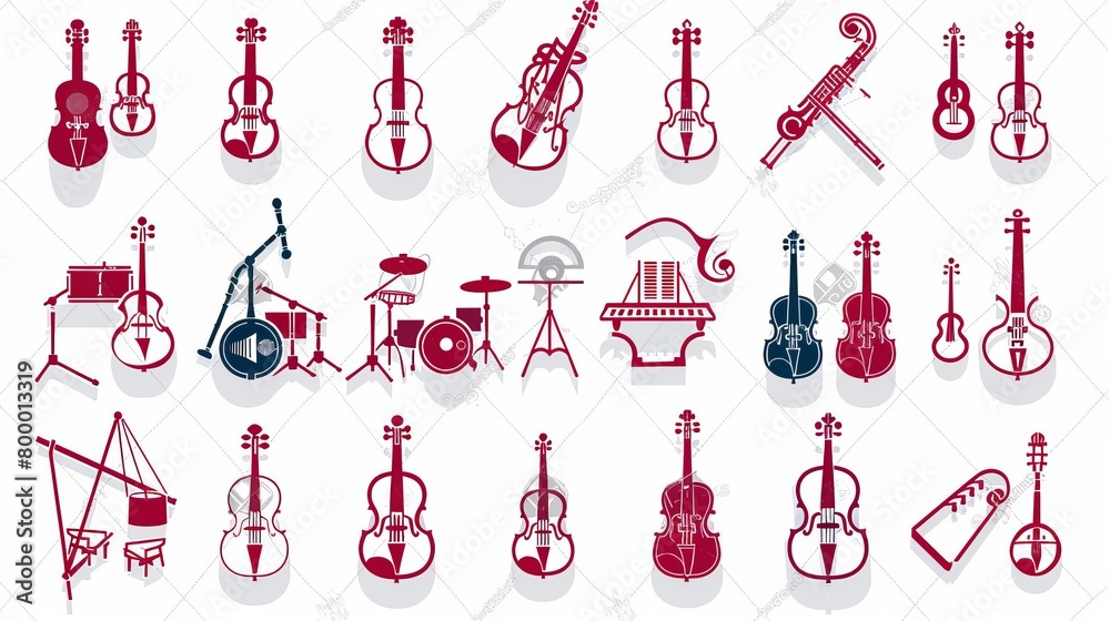 ภาพประกอบสต็อก Colorful vector icons showcasing a variety of musical ...