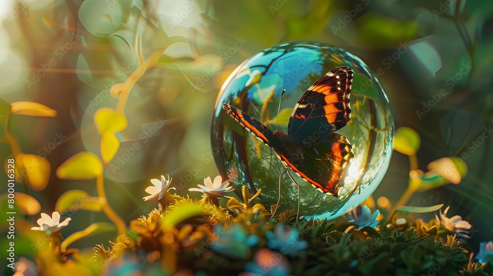 World environment day concept: globe glass with butterfly, circular ...