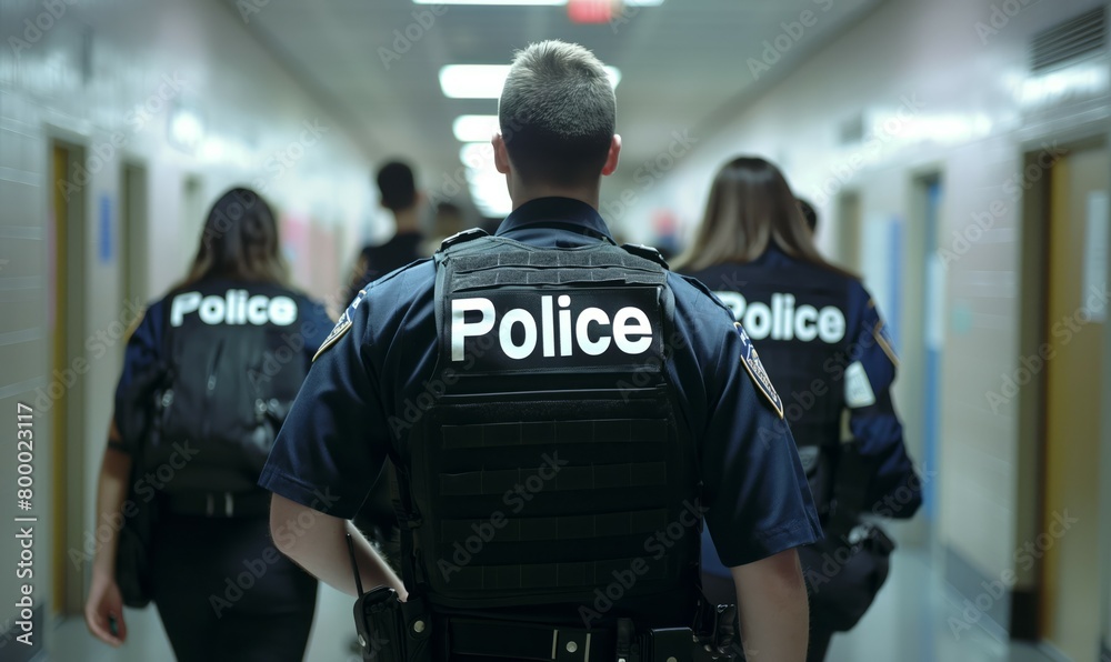 School Police Officer Patrolling Campus Hallway Stock Photo | Adobe Stock