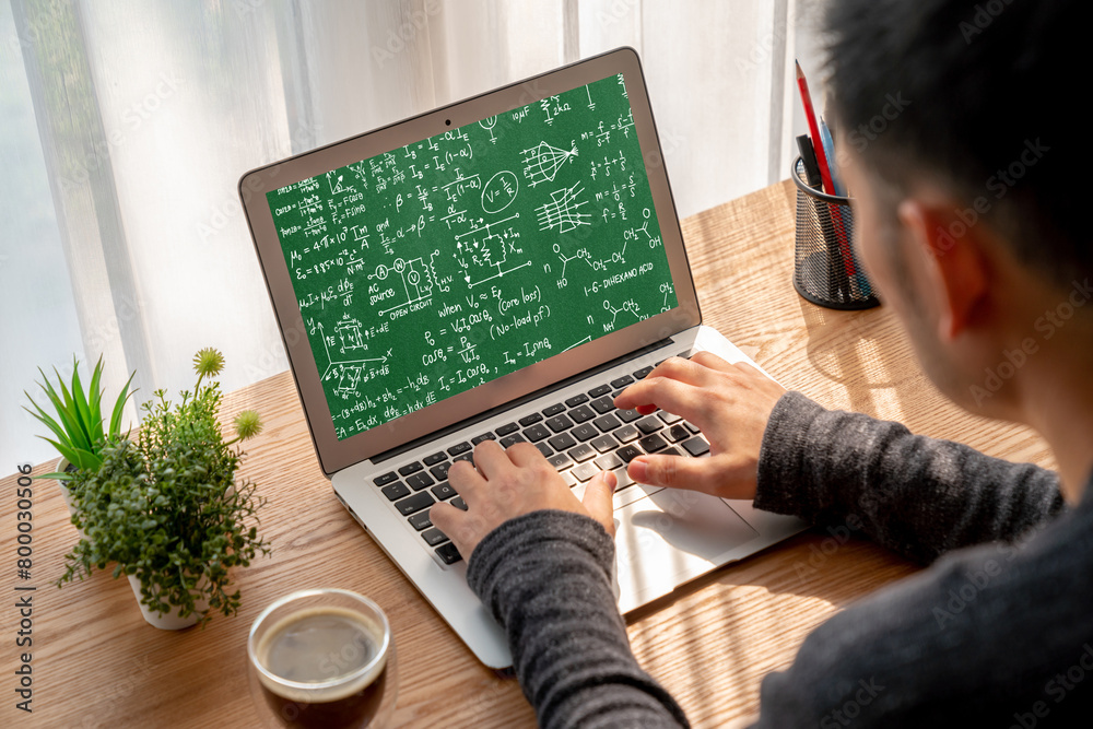 Mathematic equations and modish formula on computer screen showing ...