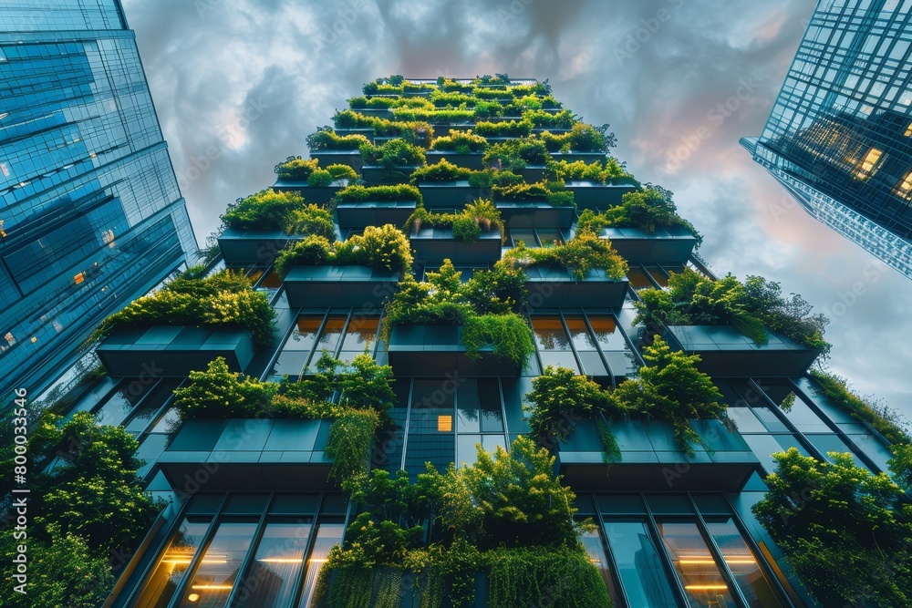 Sustainable green building in modern city. Green architecture. Eco ...