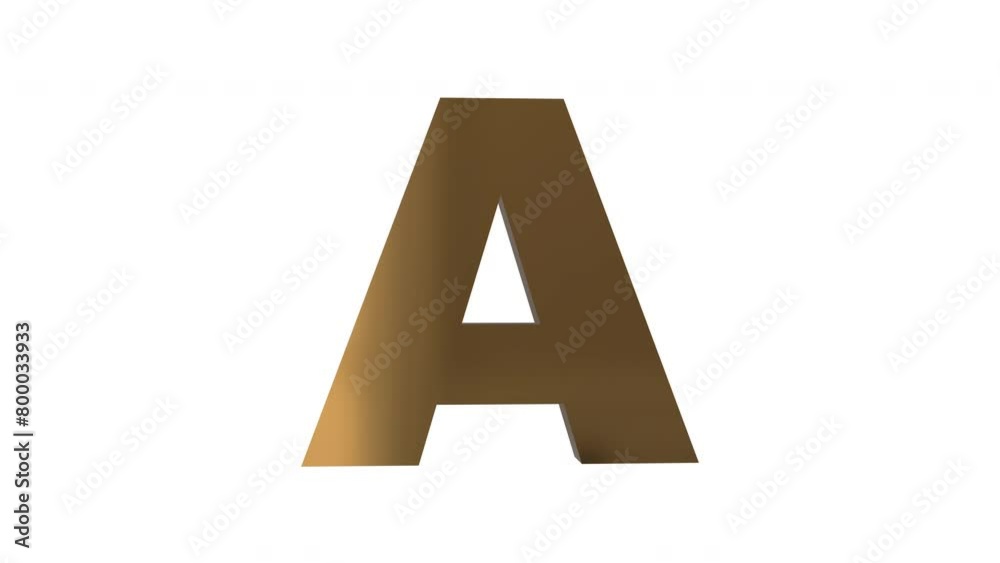 The Letter "A" 3d gold animation seamless loop on white background. 4K ...