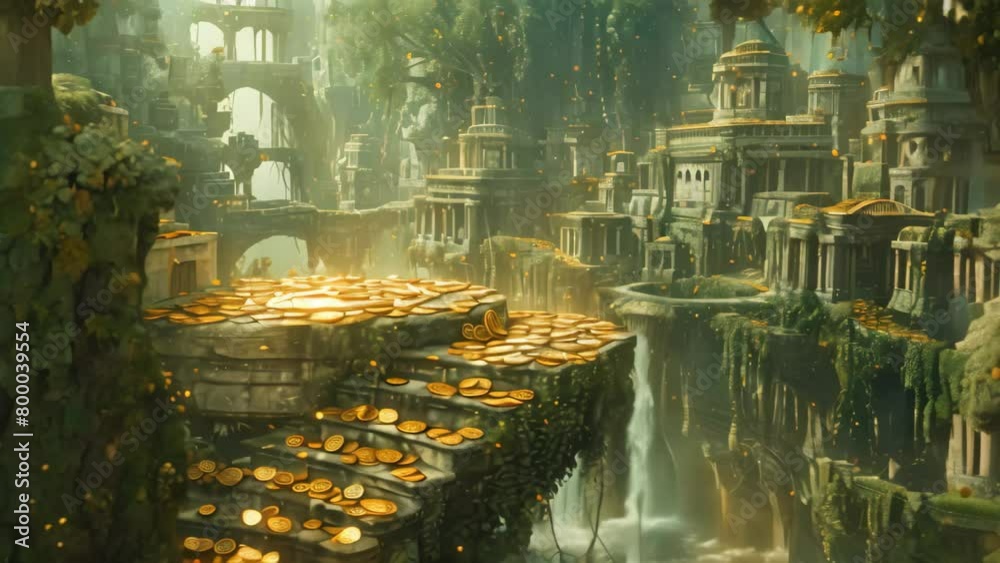 A breathtaking painting depicting a marvelous fantasy city adorned with ...