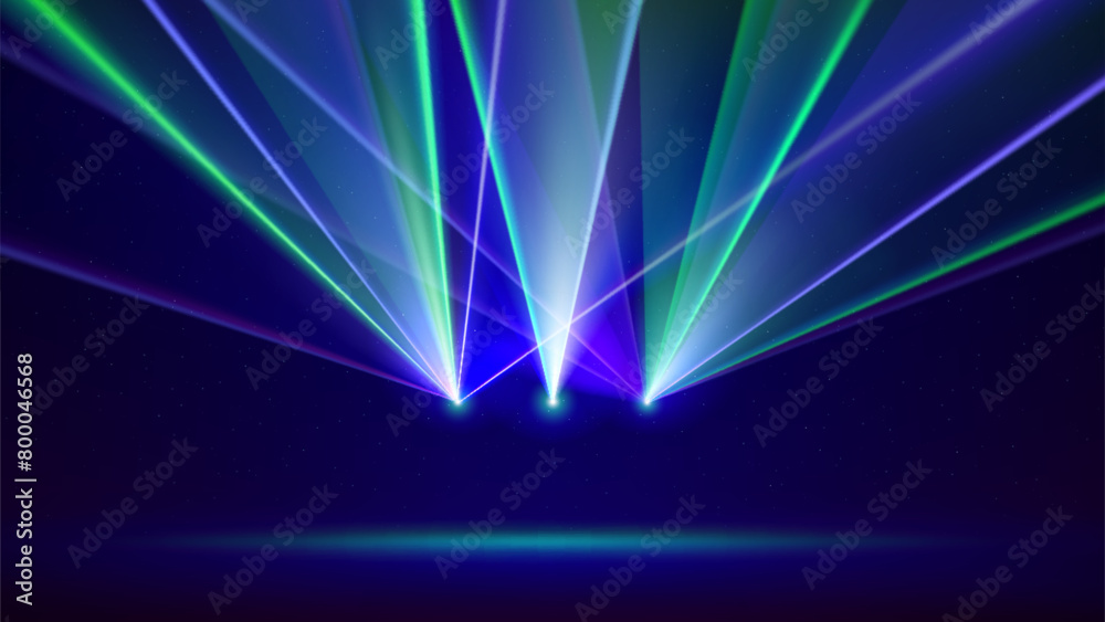 Laser light show. Bright led laser beams, dj light party. Illuminated ...