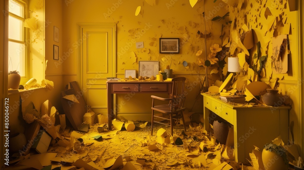 Interior of an old abandoned ruined room. Urban rotting house. AI ...