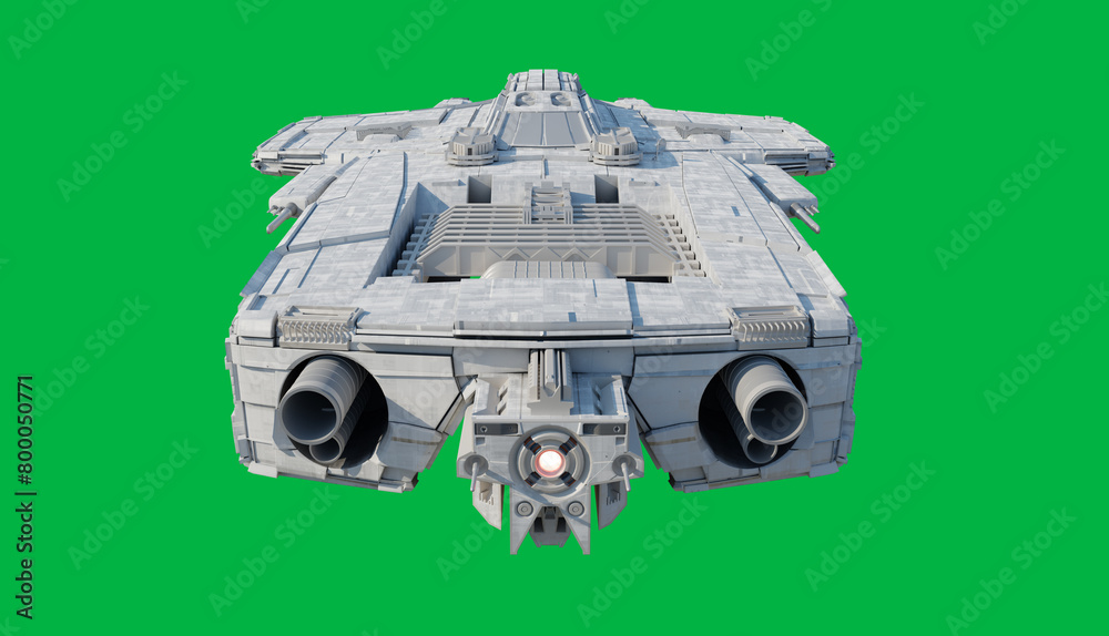 Large Spaceship Gunship Isolated on Green Screen Background - Front ...