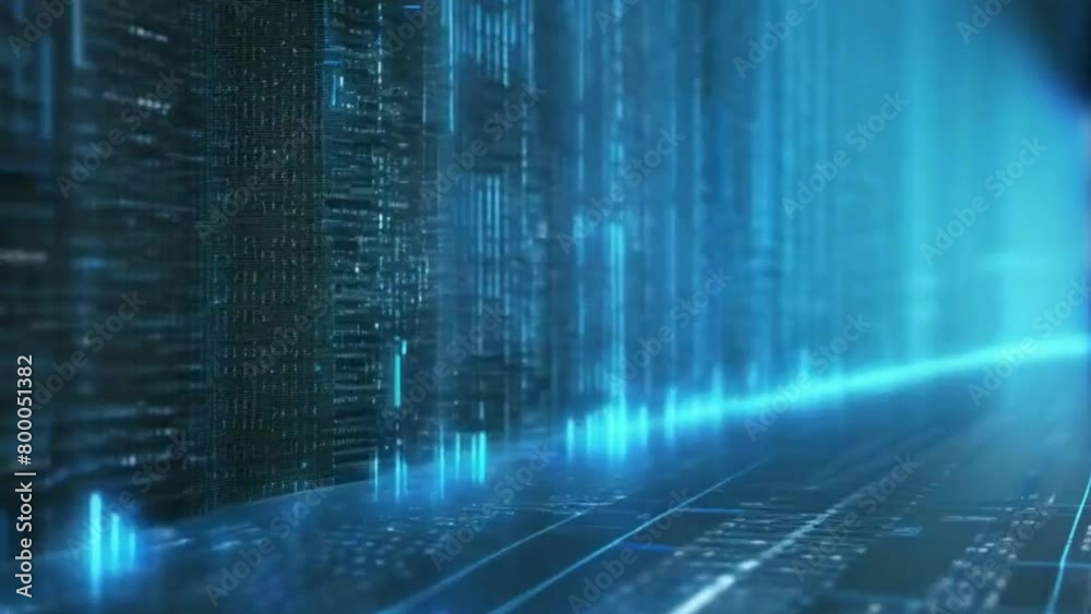 Abstract blue technology background with binary code. 3d rendering toned image, Abstract digital ...