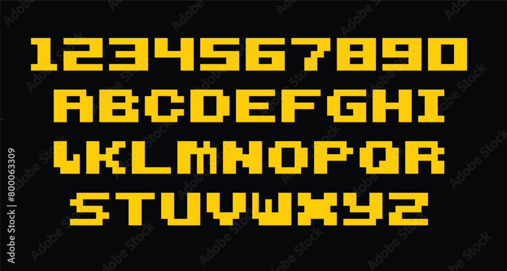 Pixel game font. Arcade alphabet symbols, retro console text elements ...