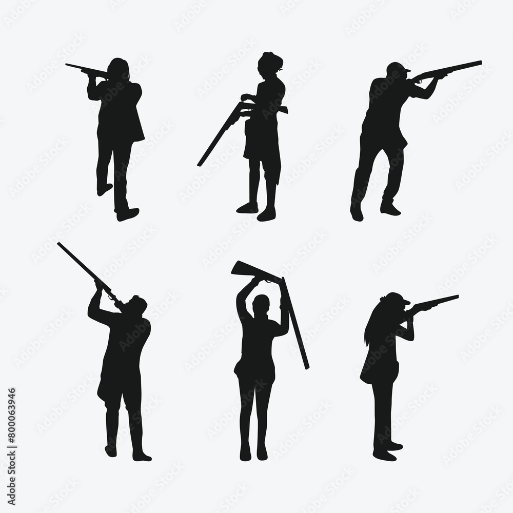 shotgun shooting sport silhouette collection set. shooting competition ...