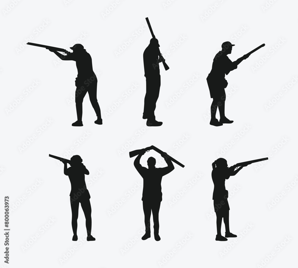 shotgun shooting sport silhouette collection set. shooting competition ...