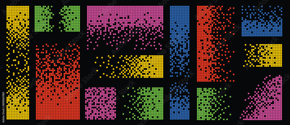Vetor de Pixel disintegration color backgrounds. Decay effect ...