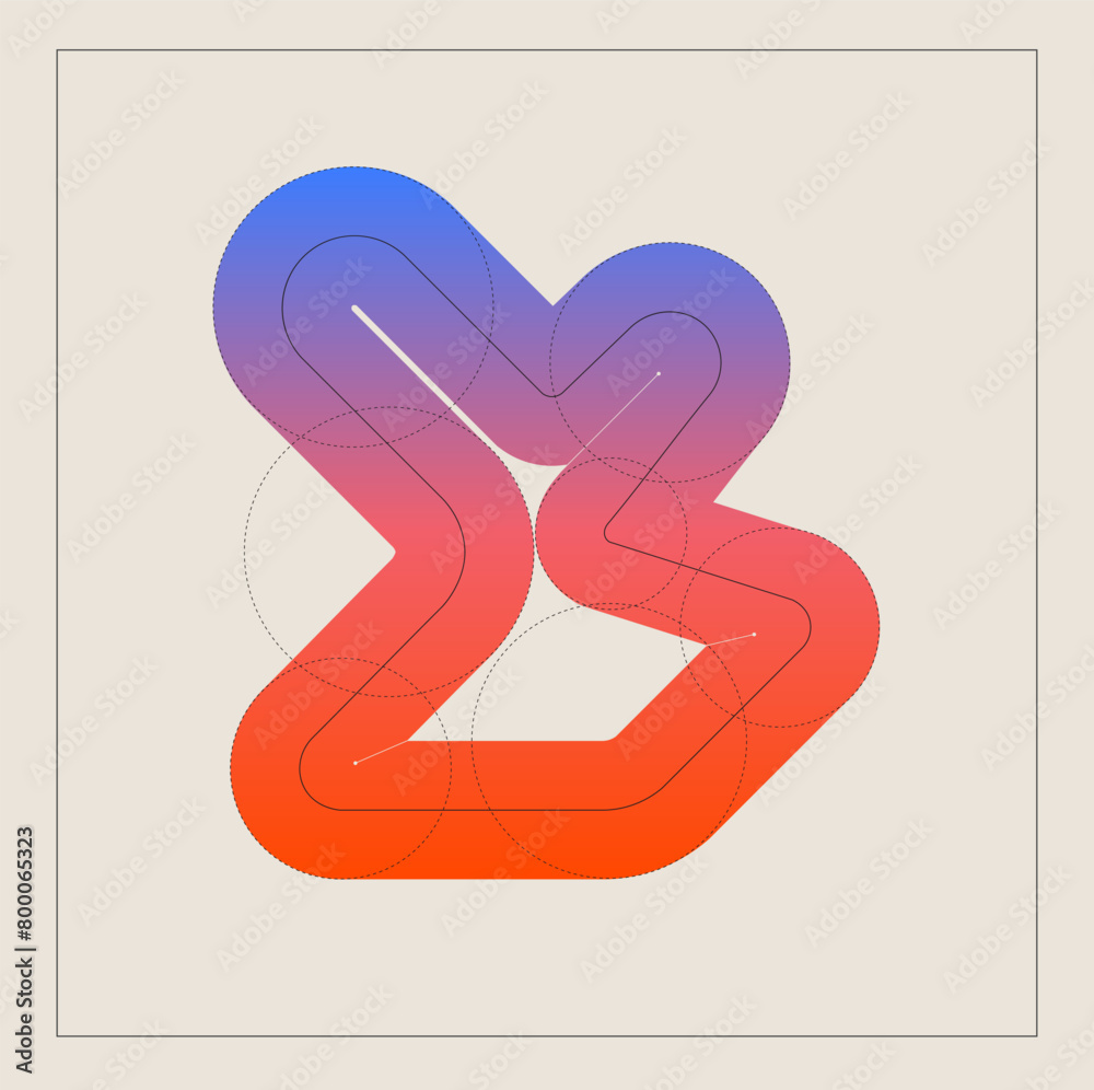 Vector illustration. Intertwined design with red and blue gradients ...