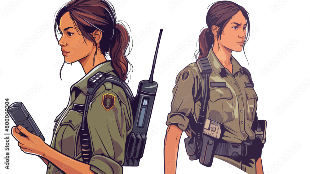 Female security guard with portable radio transmitter Stock Vector ...