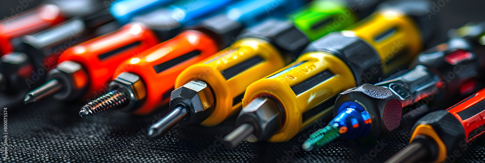 Array of Versatile Screwdriver Set Arranged by Size and Type Featuring ...