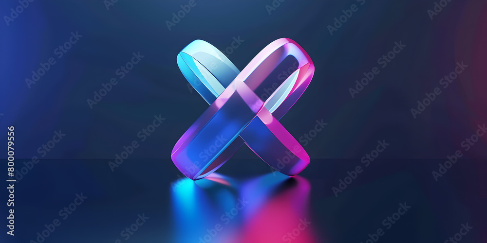 A colorful Neon Blue and Pink x Logo is on a Reflective Surface and ...