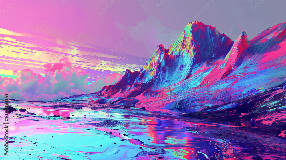 a Distorted Vivid Landscape, playful proportions, unconventional visual ...