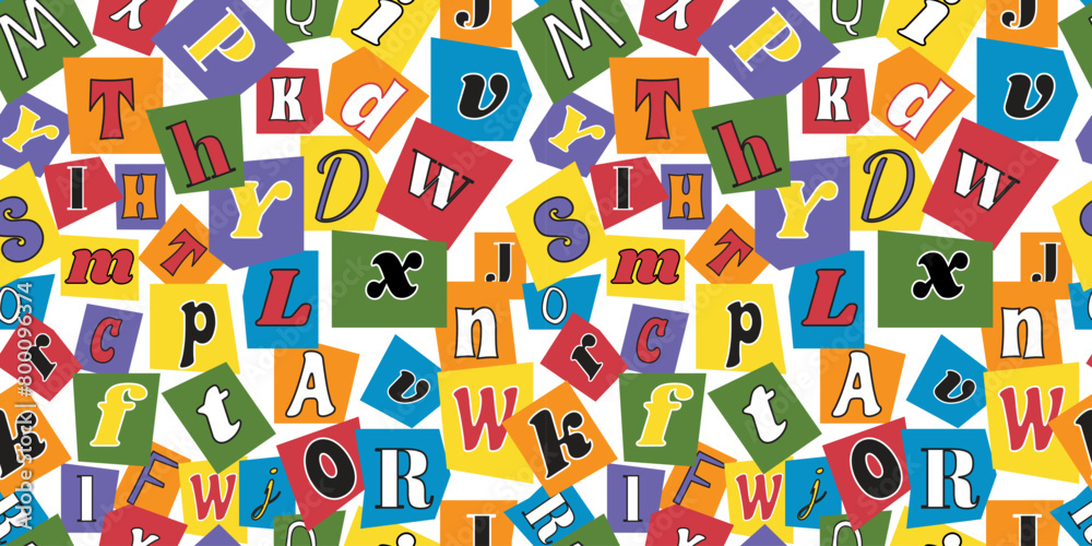 Vector seamless pattern of newspaper cut random letters. Magazine color ...