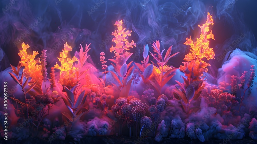 Vibrant Neon Artwork Depicting the Cycle of Ecological Succession and ...