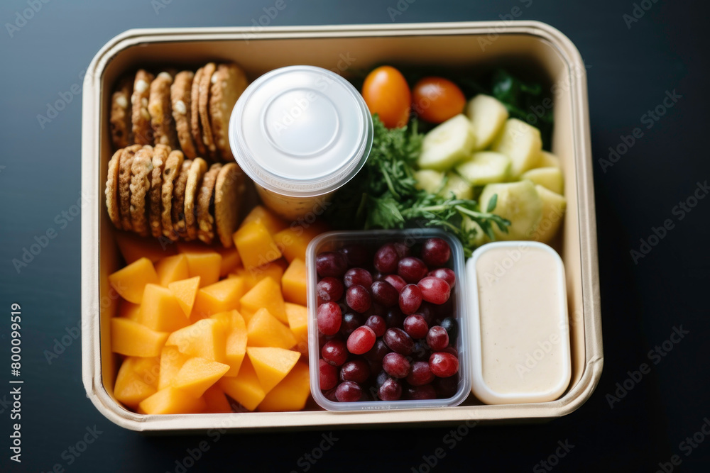 Catering service. Balanced healthy meal ready to eat at work. Food ...