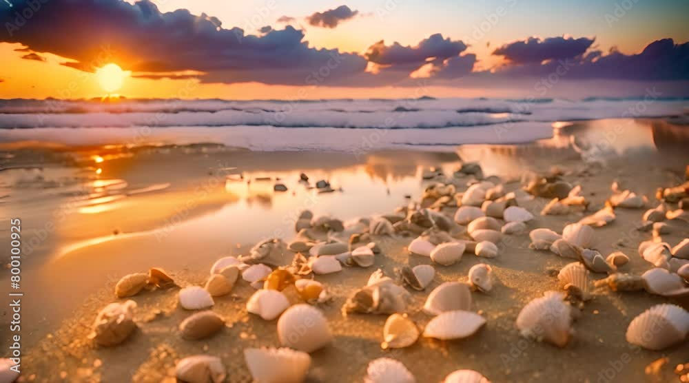 Sunset Seashell Shore, sun dips below the horizon, its last light ...
