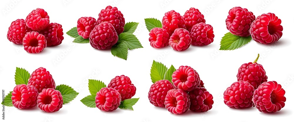set of Raspberry , many angles and view side top front group pile heap ...