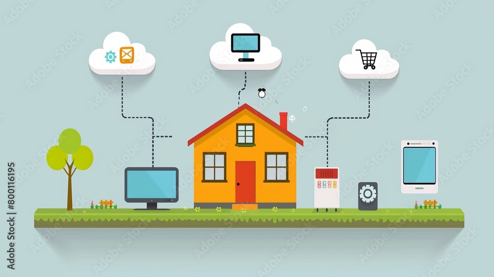 Linking devices to cloud storage in infographic for computers, tablets ...
