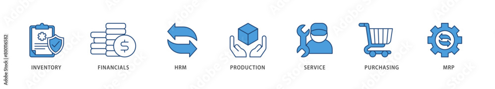 ERP icons set collection illustration of inventory, financials, hrm ...
