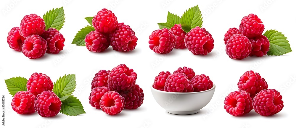 set of Raspberry , many angles and view side top front group pile heap ...