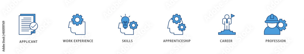 Traineeship icons set collection illustration of applicant, work ...