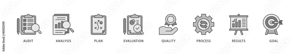 Assessment center icons set collection illustration of audit, analysis ...