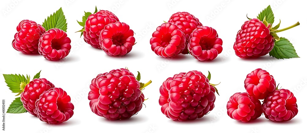 set of Raspberry , many angles and view side top front group pile heap ...