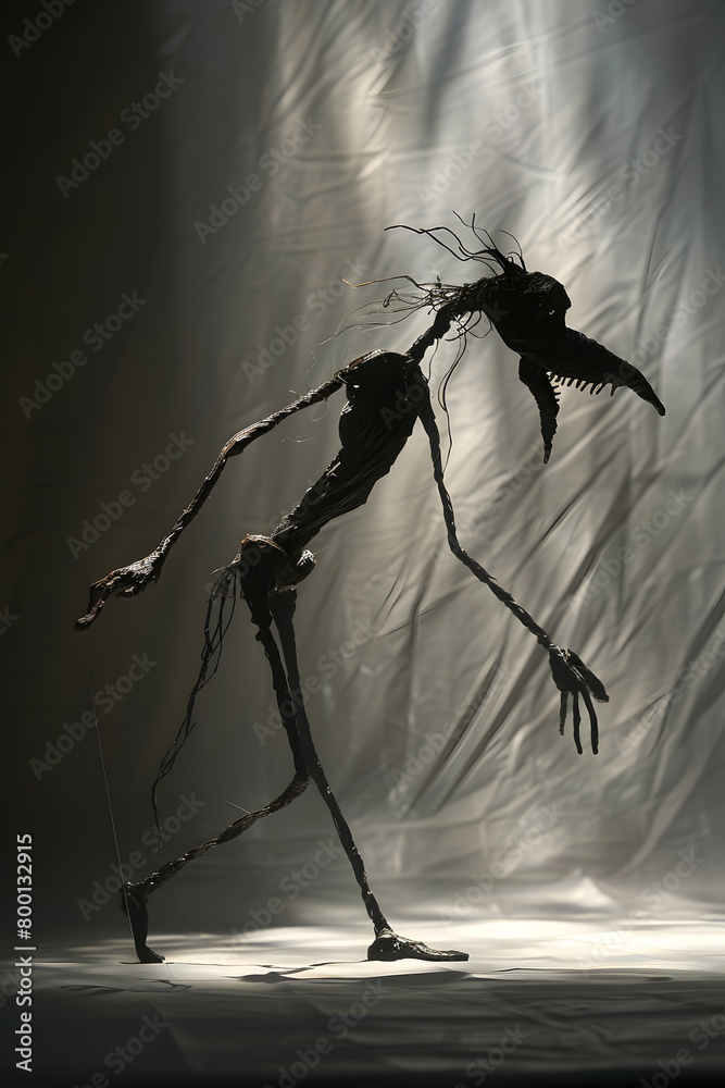 A dark figure with a long, spindly body and a bird-like head lurks in ...