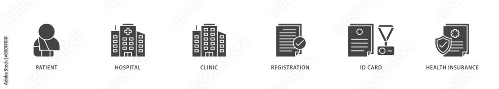 Patient registration icons set collection illustration of registration ...