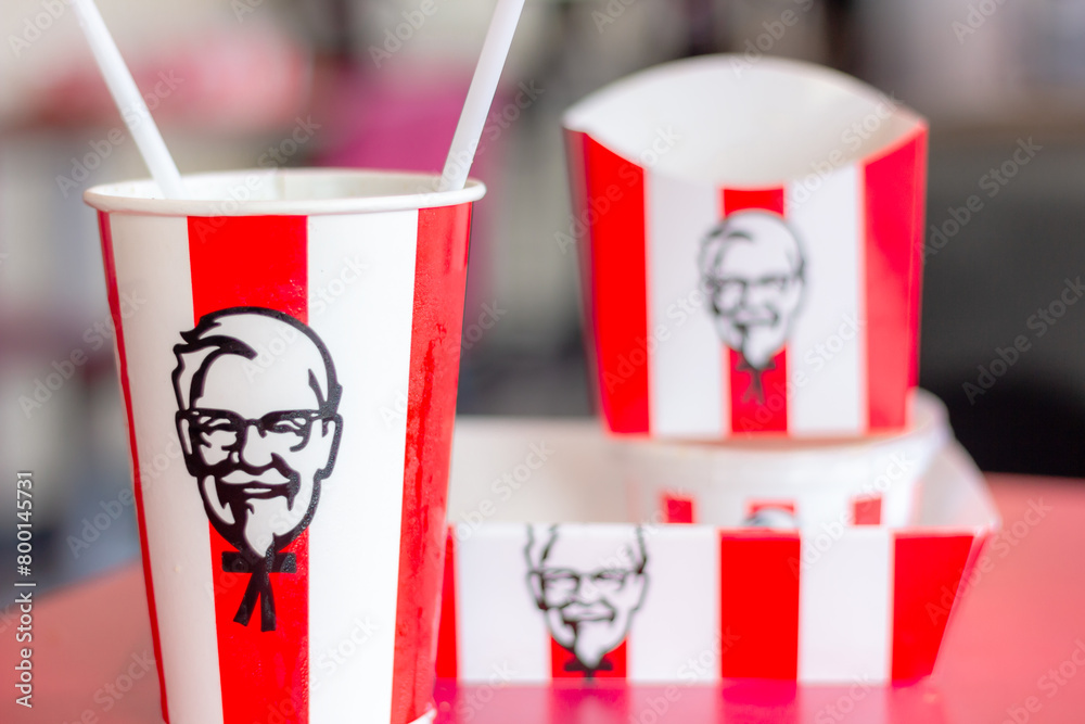 Cup of KFC's Pepsi, Cola, Soft drink with Chicken fried and Mashed ...