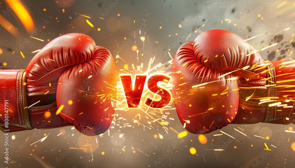 Wide poster of iconic boxing gloves battle with vs letters for intense ...