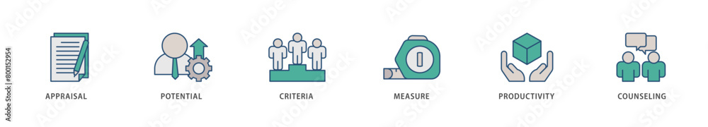 Performance review icons set collection illustration of appraisal ...